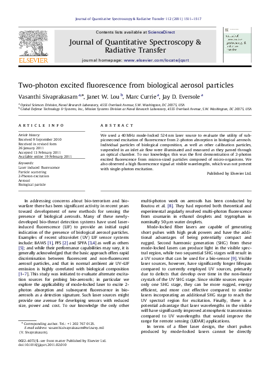 (PDF) Two-photon excited fluorescence from biological aerosol particles