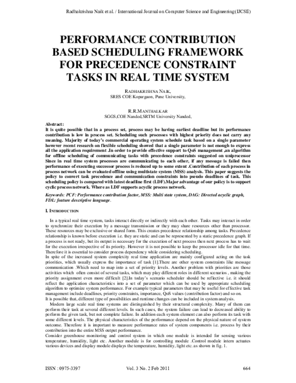 Pdf Performance Contribution Based Scheduling Framework For Precedence Constraint Tasks In