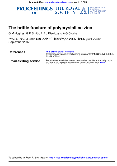 (PDF) The Brittle Fracture of Polycrystalline Zinc