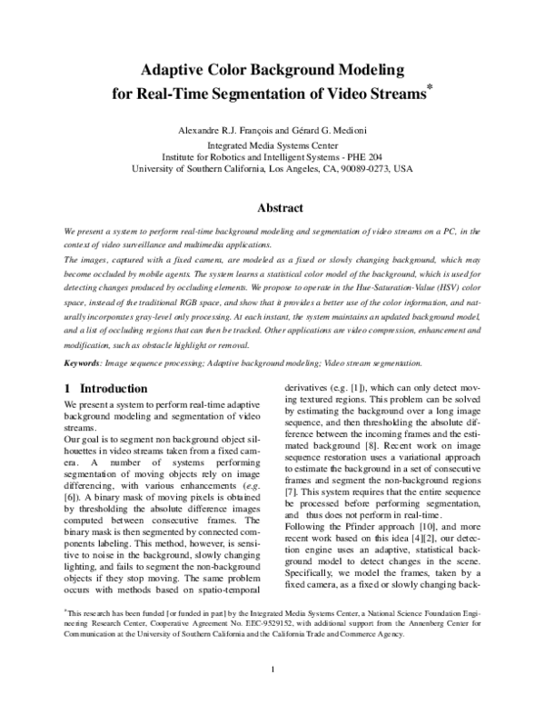 (PDF) Adaptive Color Background Modeling for Real-Time Segmentation of ...