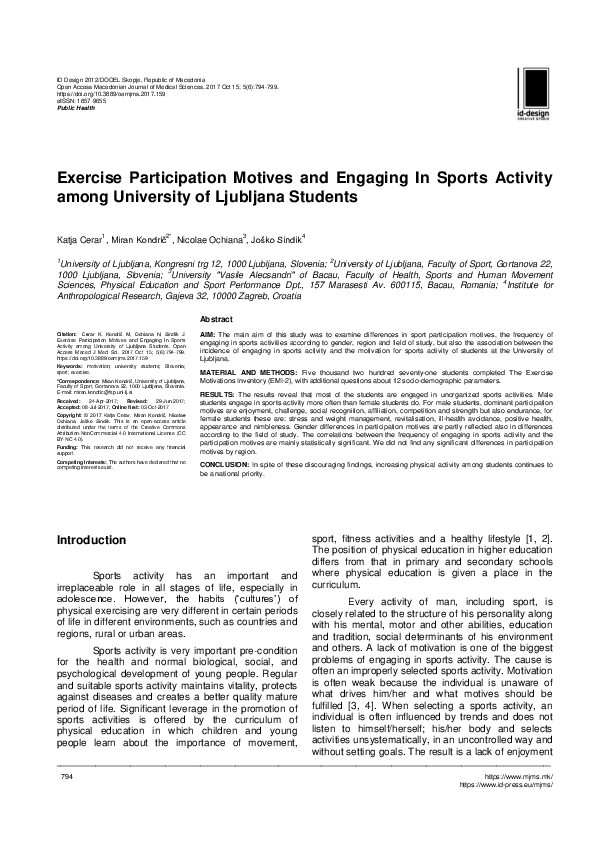 (PDF) Exercise Participation Motives and Engaging In Sports Activity ...