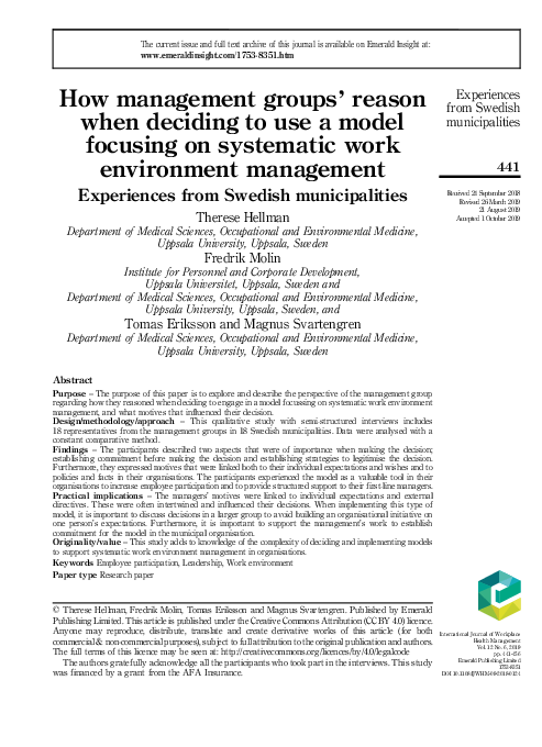(PDF) How management groups’ reason when deciding to use a model ...