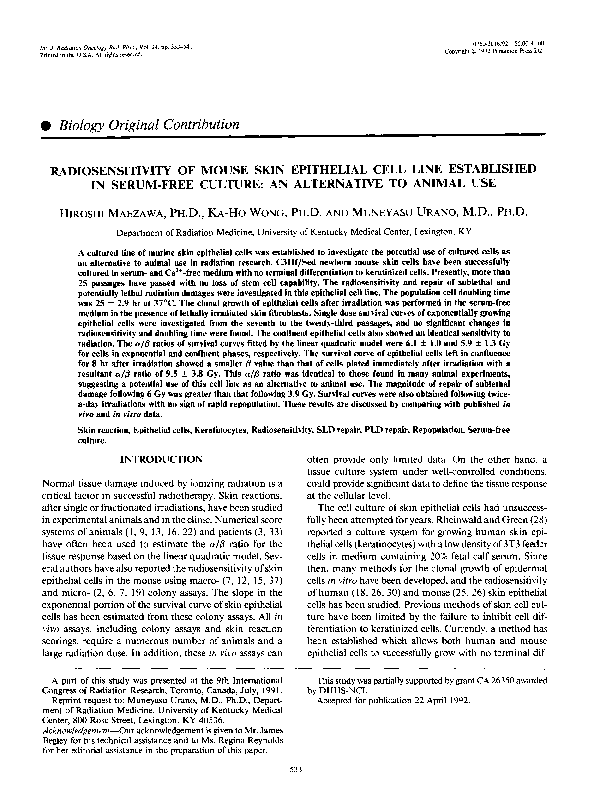 (PDF) Radiosensitivity of mouse skin epithelial cell line established ...