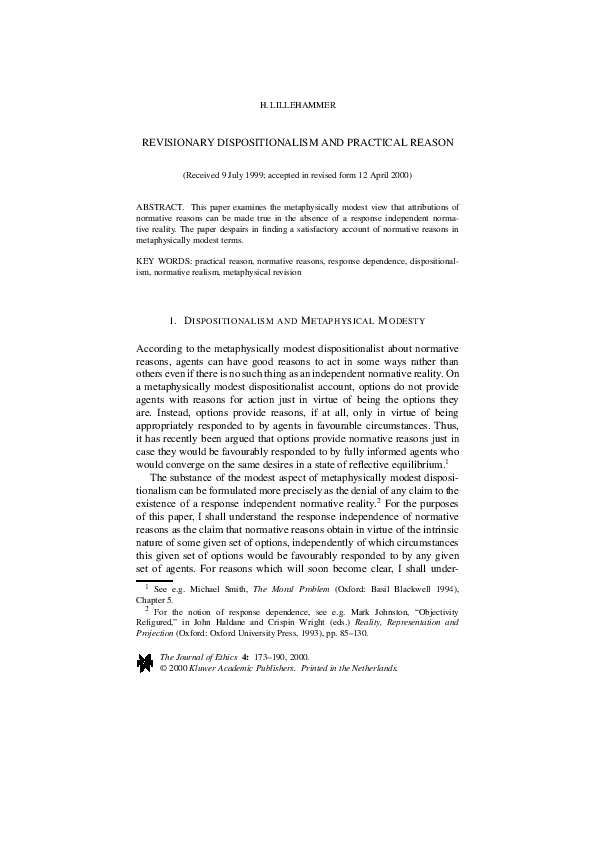 (PDF) Revisionary Dispositionalism and Practical Reason