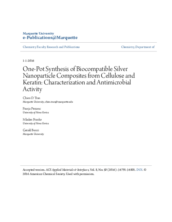 (PDF) One-Pot Synthesis of Biocompatible Silver Nanoparticle Composites ...