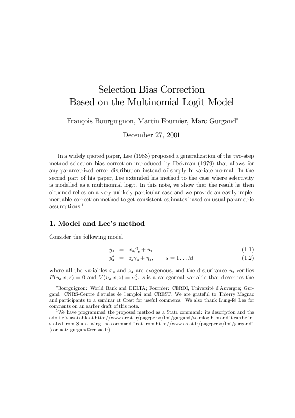 Pdf Selmlog Stata Module To Perform Selection Bias Correction Based