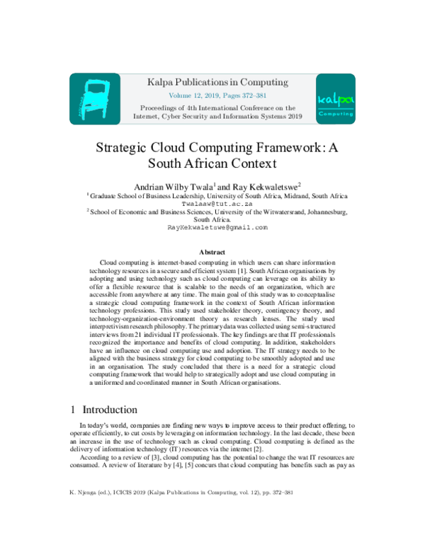 (PDF) Strategic Cloud Computing Framework: South African Context