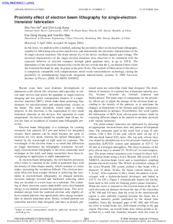 (PDF) Proximity effect of electron beam lithography for single-electron ...