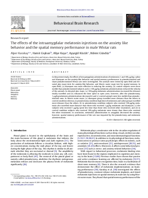 (PDF) The effects of the intraamygdalar melatonin injections on the ...