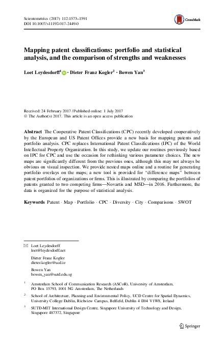 (PDF) Mapping patent classifications: portfolio and statistical analysis, and the comparison of ...