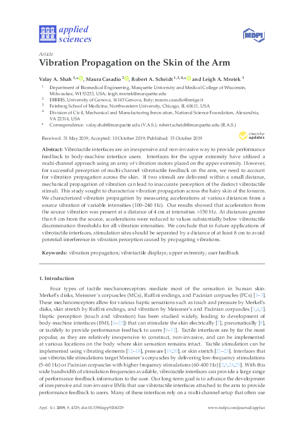 (PDF) Vibration Propagation on the Skin of the Arm