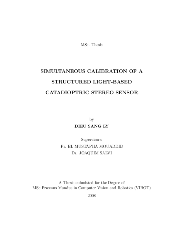 Pdf Simultaneous Calibration Of A Structured Light Based Catadioptric Stereo Sensor