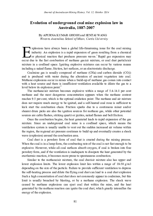 (PDF) Evolution of underground coal mine explosion law in Australia ...