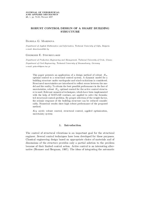(PDF) Robust Control Design of a Smart Building Structure