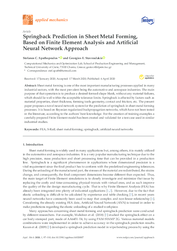 Pdf Springback Prediction In Sheet Metal Forming Based On Finite Element Analysis And