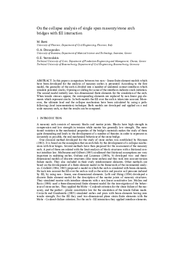 (PDF) On the collapse analysis of single span masonry/stone arch bridges with fill interaction