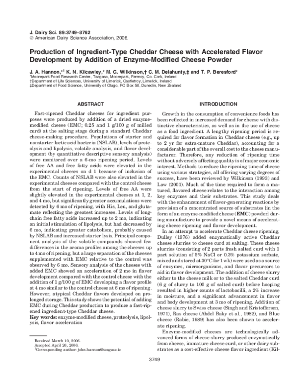 (PDF) Production of Ingredient-Type Cheddar Cheese with Accelerated ...