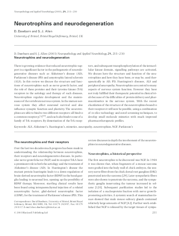 (PDF) Neurotrophins and neurodegeneration