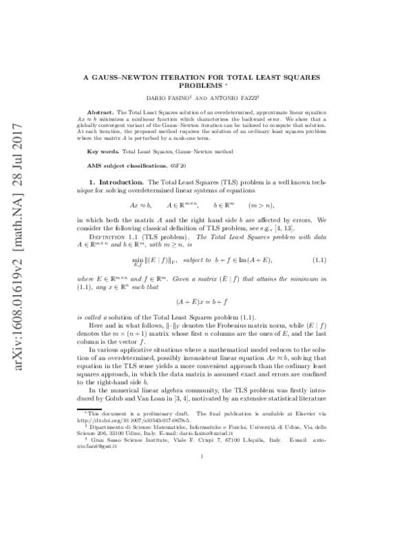 (PDF) A Gauss–Newton iteration for Total Least Squares problems