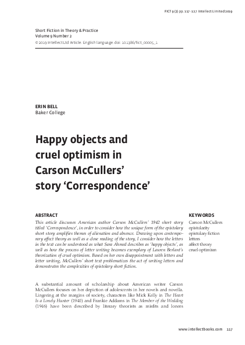 (PDF) Happy objects and cruel optimism in Carson McCullers’ story ...