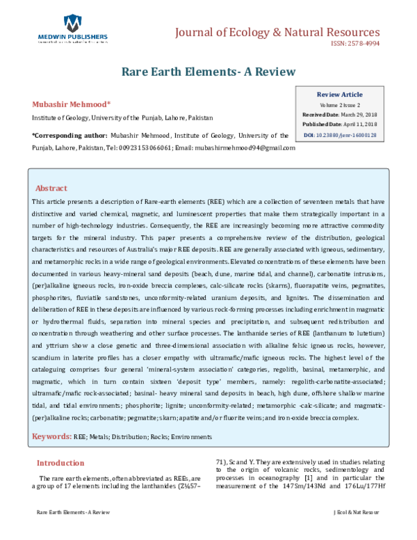 (PDF) Rare Earth Elements- A Review