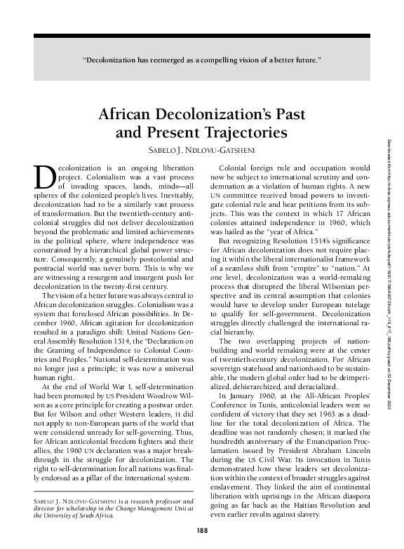 (PDF) African Decolonization's Past and Present Trajectories