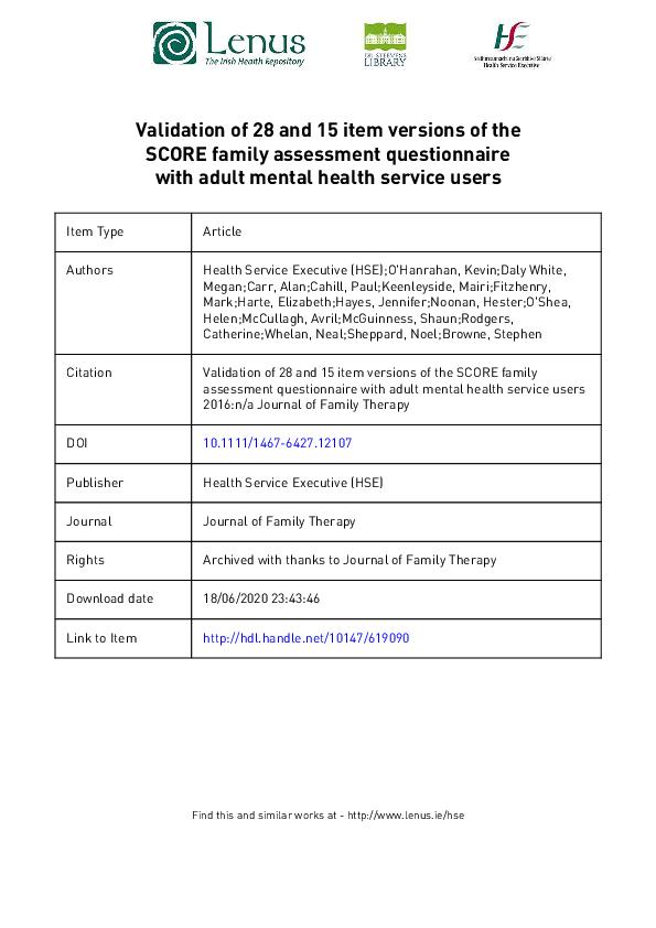 (PDF) Validation of 28 and 15 item versions of the SCORE family ...