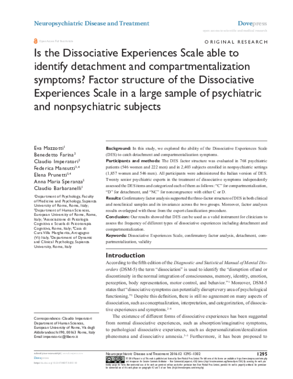 Pdf Is The Dissociative Experiences Scale Able To Identify Detachment