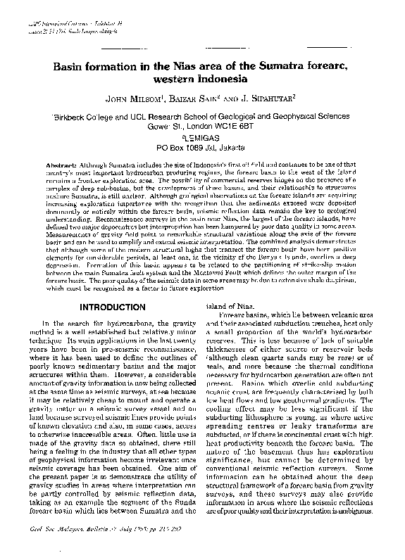(PDF) Basin formation in the Nias area of the Sumatra forearc, western ...