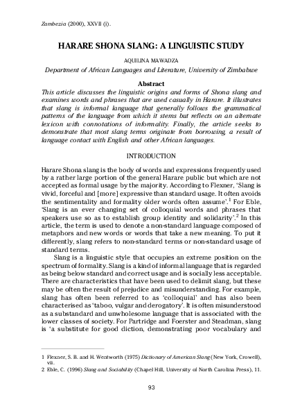 (PDF) Harare Shona slang: A linguistic study