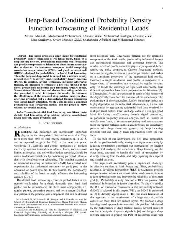 (PDF) Deep-Based Conditional Probability Density Function Forecasting of Residential Loads