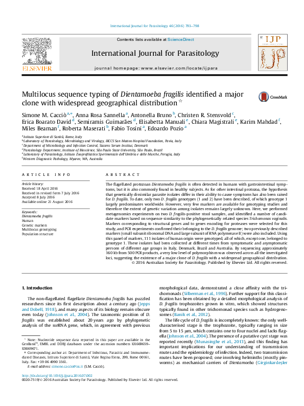 (PDF) Multilocus sequence typing of Dientamoeba fragilis identified a ...