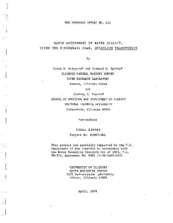 (PDF) Rapid assessment of water quality, using the fingernail clam ...