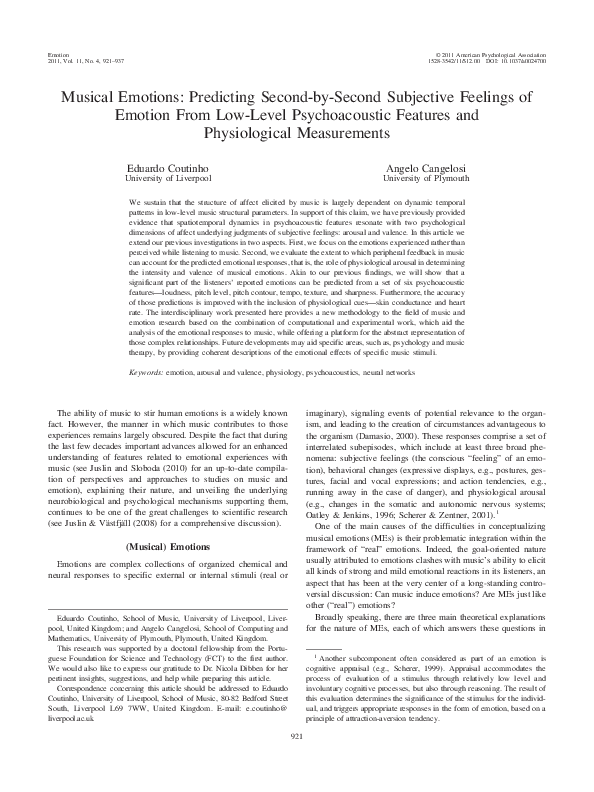 (PDF) Musical emotions: predicting second-by-second subjective feelings ...