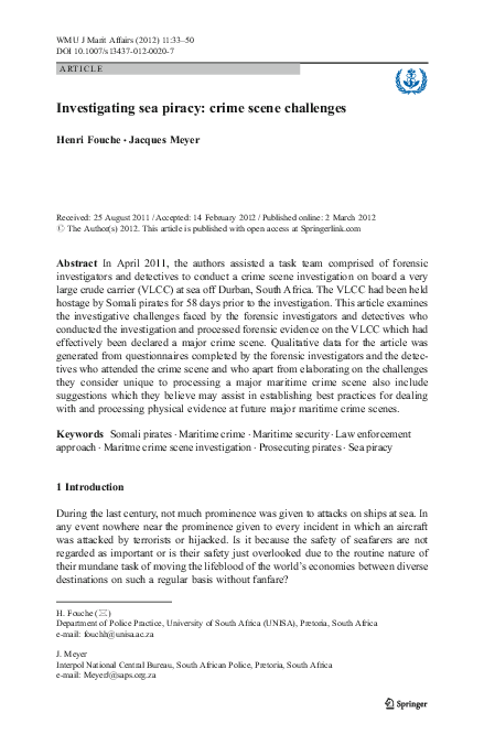 (PDF) Investigating sea piracy: crime scene challenges