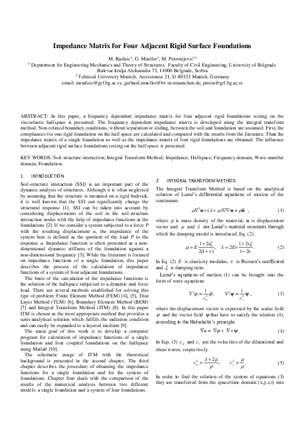(PDF) Impedance matrix for four adjacent rigid surface foundations