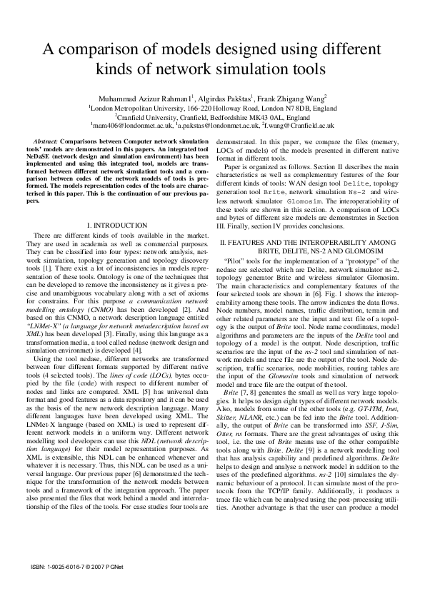(PDF) A comparison of models designed using different kinds of network ...
