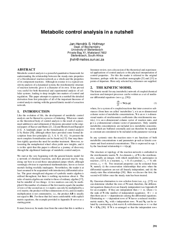 (PDF) Metabolic control analysis in a nutshell