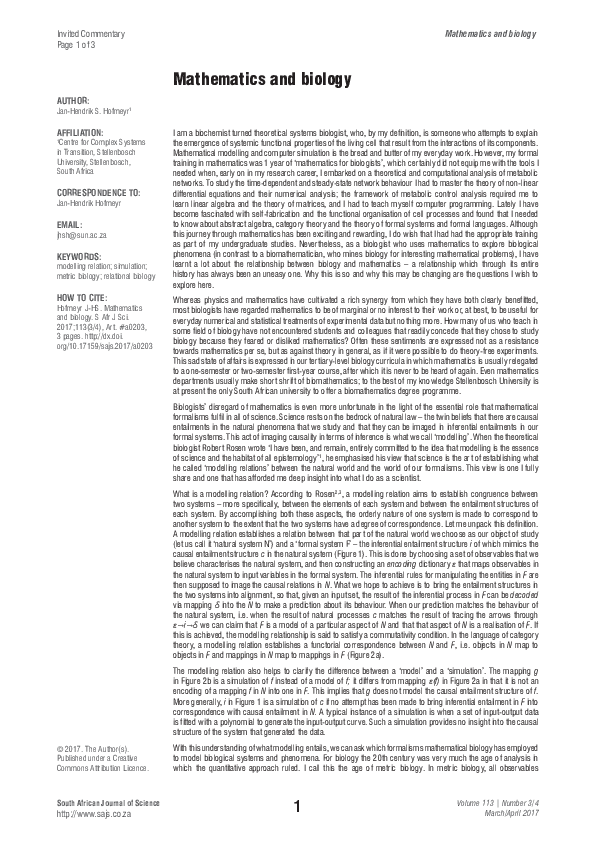 (PDF) Mathematics and biology