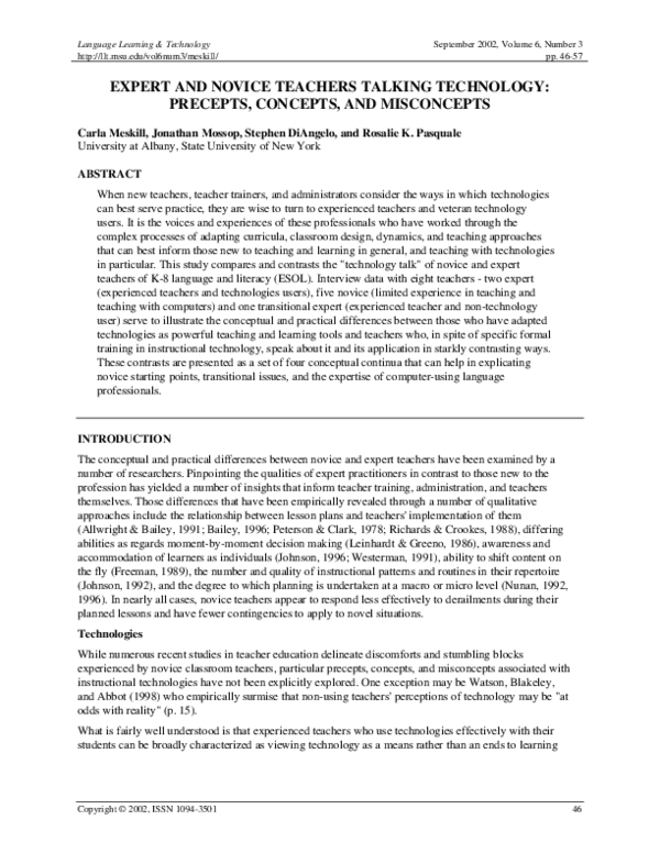 (PDF) Expert and Novice Teachers Talking Technology: Precepts, Concepts ...