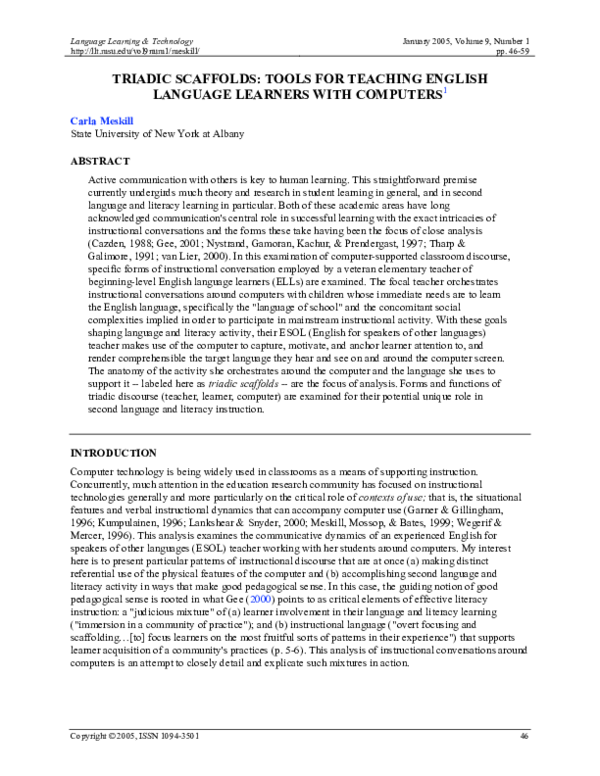 (PDF) Triadic scaffolds: Tools for teaching English language learners ...