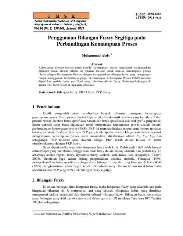 (PDF) Penggunaan Bilangan Fuzzy Segitiga pada Perbandingan Kemampuan Proses