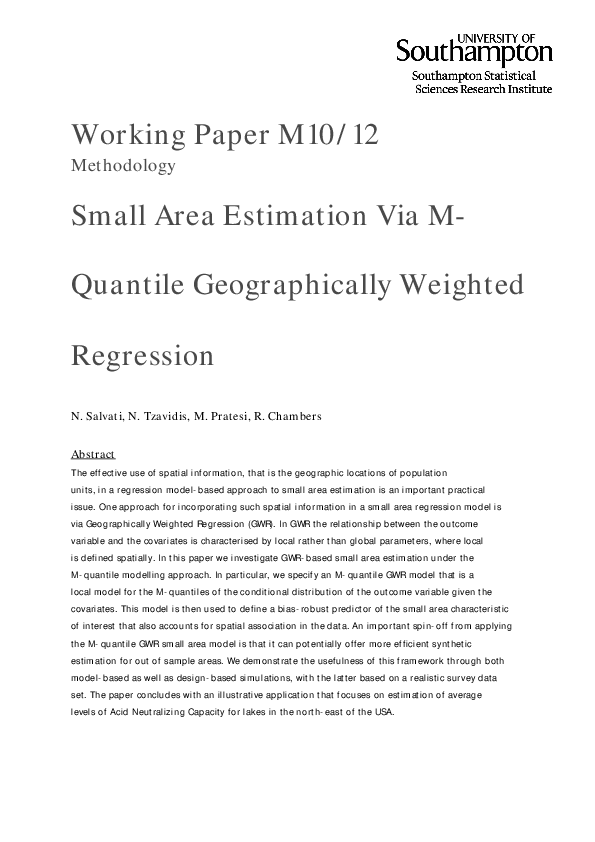 Pdf Small Area Estimation Via M Quantile Geographically Weighted Regression