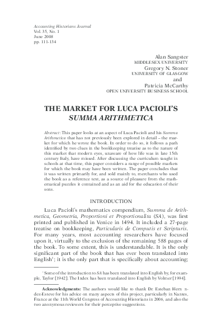 (PDF) The Market for Luca Pacioli's Summa Arithmetica.