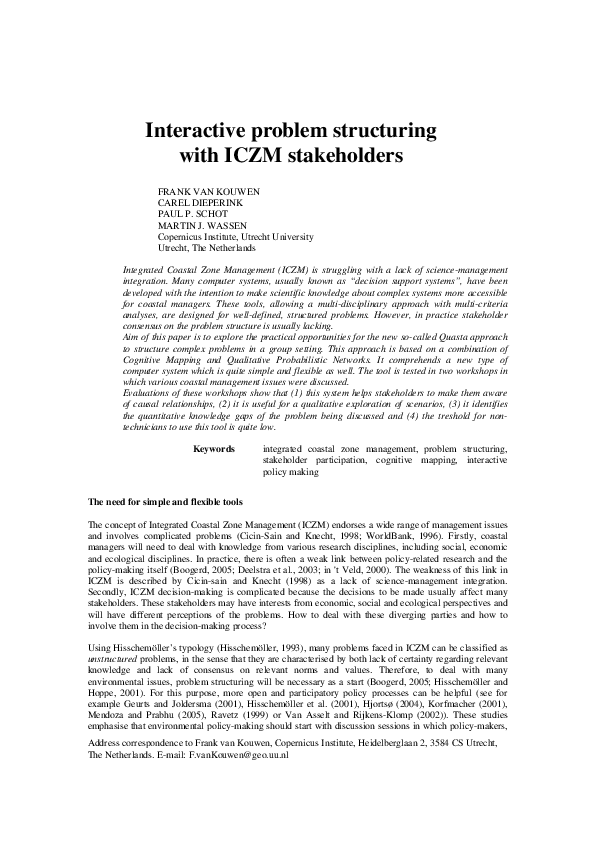 (PDF) Interactive Problem Structuring with ICZM Stakeholders
