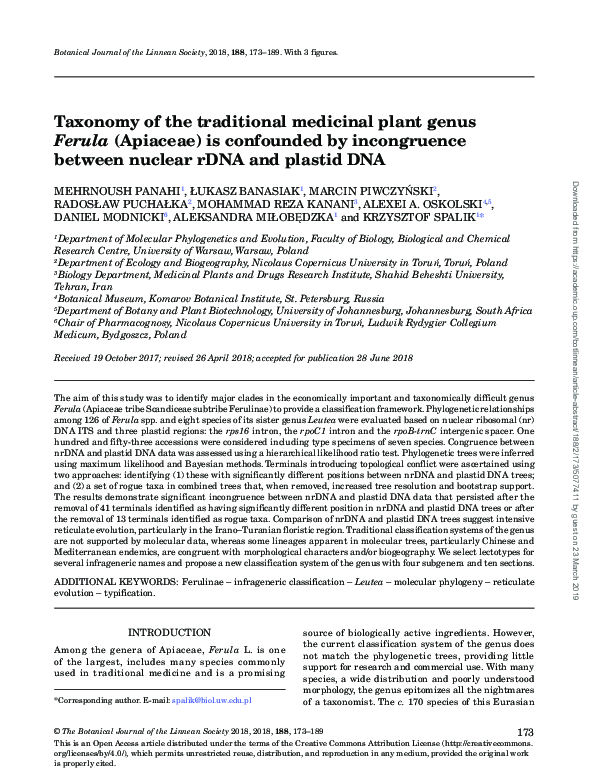 (PDF) Taxonomy of the traditional medicinal plant genus Ferula ...