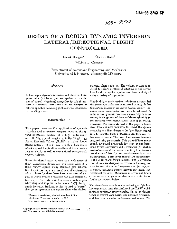 (PDF) Design of a robust dynamic inversion lateral/directional flight controller