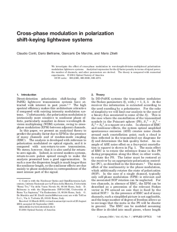 Pdf Cross Phase Modulation In Polarization Shift Keying Lightwave Systems