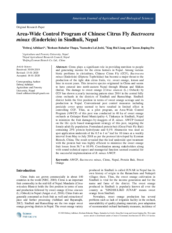 (PDF) Area-Wide Control Program of Chinese Citrus Fly Bactrocera minax ...