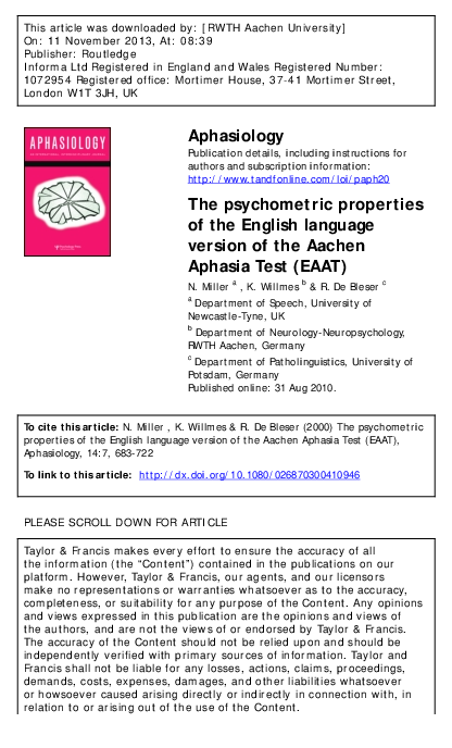 (PDF) Aachener Aphasia test (AAT) - Versione Italiana
